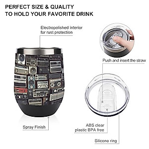 WYUSPGK 304 Stainless Steel Insulated Cup, Vintage Wall of Radio Boombox Print Smooth Rim, Durable & Reusable - Perfect for Office, Home, And Travel