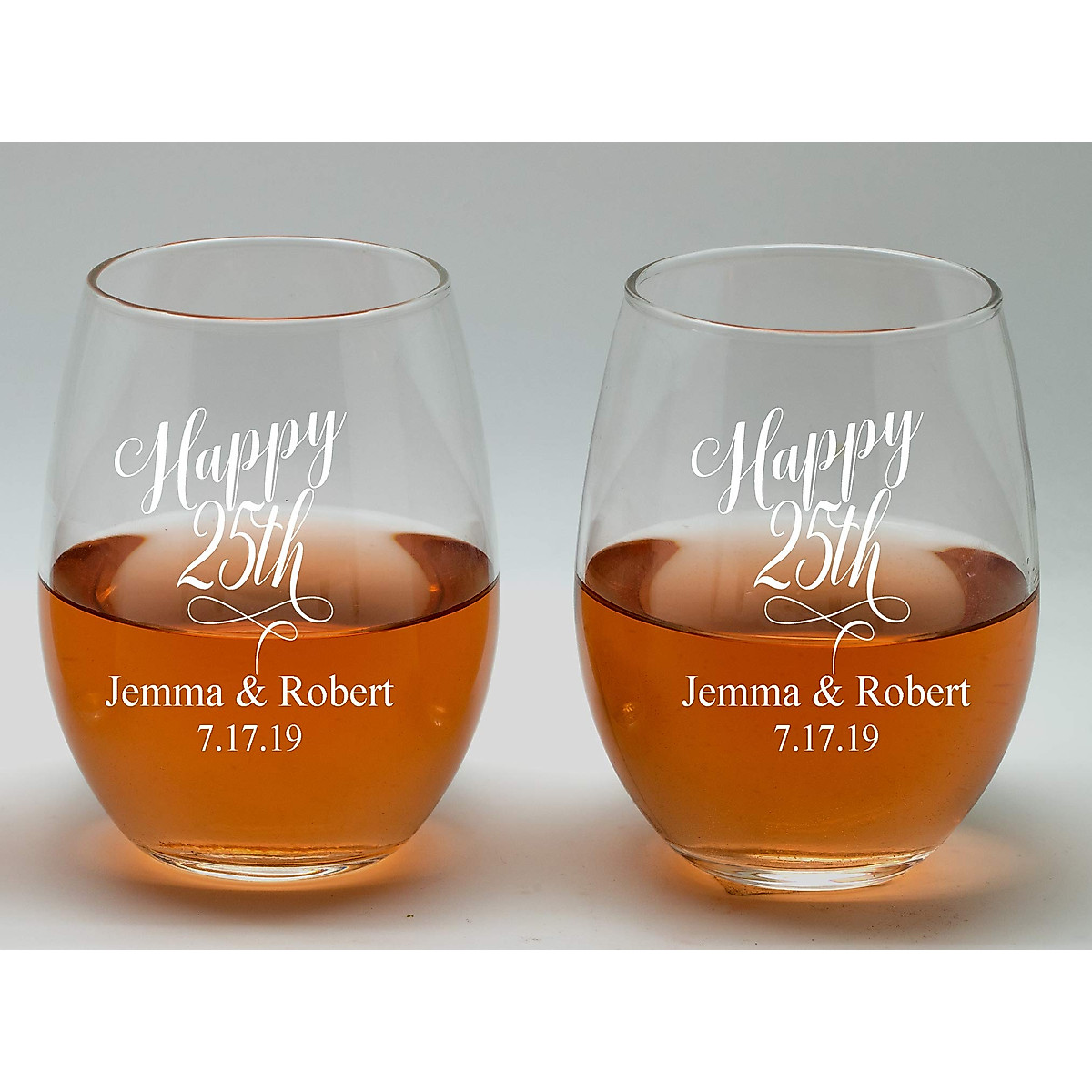 Krezy Case 25th Anniversary Couple wine glasses,20oz Etched Stemless Wine Glasses for Couples, Perfect Engagement Wine Glasses,Bridal shower Wine Glasses, Anniversary Wine Glasses