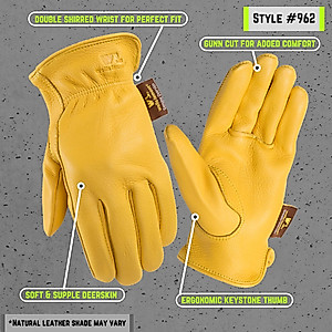 Wells Lamont Men's Deerskin Full Leather Light-Duty Driving Gloves | Large (962L), Gold