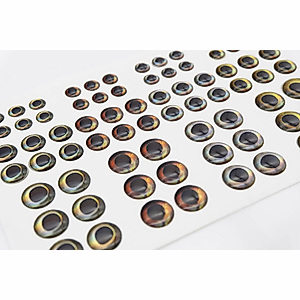 HTHYLURE 216 PCS Fishing Lure Eye Self Stick Lizard Reptile 3D 4D Eye Fly Tying Variety Simulation Making Fly Tying Fake Fish Eyes Artificial Holographic Fake Eyes 72PCS/Set with 3 Set 6mm