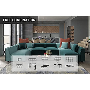 LLappuil Modern Modular Sectional Sofa Set, Low Back Minimalist Style Couch with Ottoman, Soft Fabric 10 Seater Oversized 153.5" U Shaped Sofa for Living Room, Aqua Blue