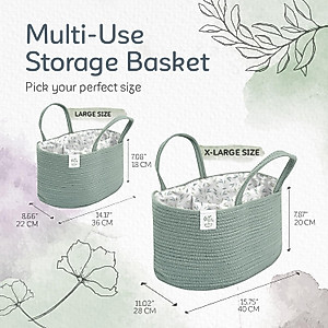 KiddyCare Diaper Caddy Organizer for Baby Nursery Basket with Handle Lid Nursing Caddy with Changing Table Organizer Cart Newborn Caddy Basil Large