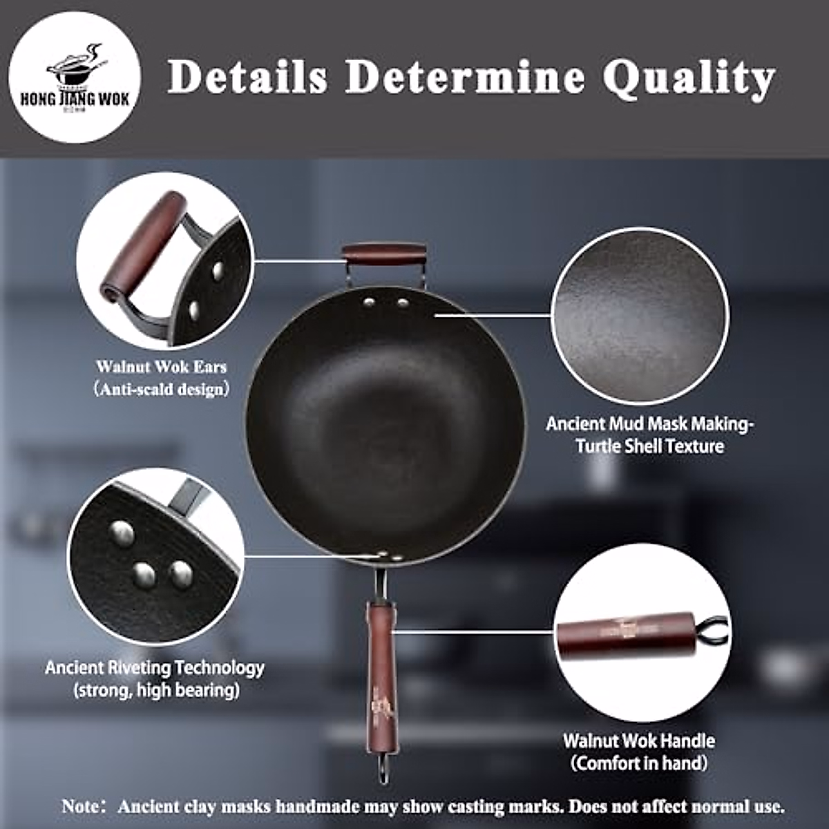 Cast Iron Wok Pan, 14.2" Preseasoned Nonstick Stir-Fry Pans, Flat Bottom Wok with Glass Lid and Wood Handle, Uncoated Traditional Chinese Wok for Induction, Electric, Gas Stoves
