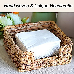 Hiwafifi Water Hyacinth Napkin Holder, 7" Woven Servilletero For Table, Farmhouse Wicker Napkin Baskets For Cocktail Paper Napkins, Rattan Guest Towel Napkin Tray For Kitchen Bathroom Decor, Square