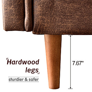 XIZZI Mid-Century Sofa 74" Suede Fabric 3-Seat Couch with Solid Wooden Frame and High Density Sponge Cushion for Living Room,Bark Brown