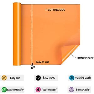 HTV Iron on Vinyl 12Inch by 25ft Roll HTV Heat Transfer Vinyl for T-Shirt HTV Vinyl Rolls for All Cutter Machine - Easy to Cut & Weed for Heat Vinyl Design (25ft, Orange)