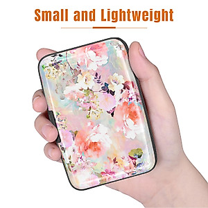 Rimilak Aluminuml Credit Card Holder, Mini Credit Card Wallet RFID Blocking Slim Metal Hard Case for Women Men, Pink Flower