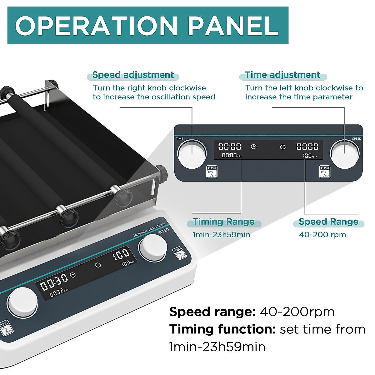Lab Digital Orbital Shaker Mixer | 9.85"x9.85" Plate Size Adjustable Speed 40-200RPM Capacity 2KGS | Timed and Continuous Modes Rotator Shaker for Laboratory