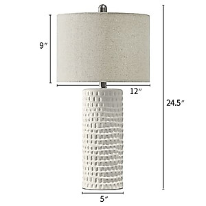 PORTRES 24.5" Modern Accent Ceramic Table Lamp Set of 2 for Bedroom White Desk Decor Bedside Lamps for Living Room Study Room Office Dorm Farmhouse Nightstand Lamp End Table Lamps