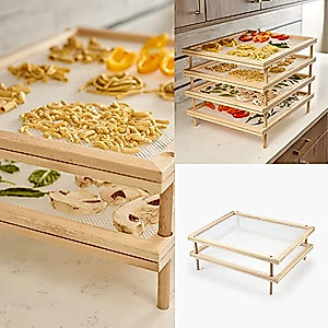 VALINK Wooden Pasta Herb Drying Racks,Stackable Food Dryer with Net Pasta Herb Drying Rack Drying Wooden Air Drying Rack (one layer/two layers)