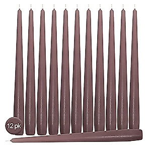 Hyoola Tall Taper Candles - 10 Inch Mauve Pink Unscented Dripless Taper Candles - 8 Hour Burn Time - 12 Pack