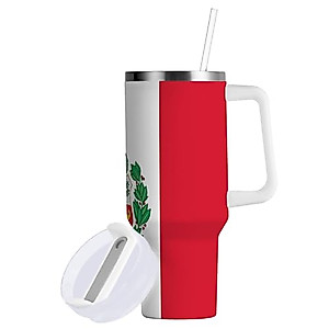 40 Oz Peru State Flag Stainless Steel Tumbler with Straw and Handle Fall Insulated Tumbler