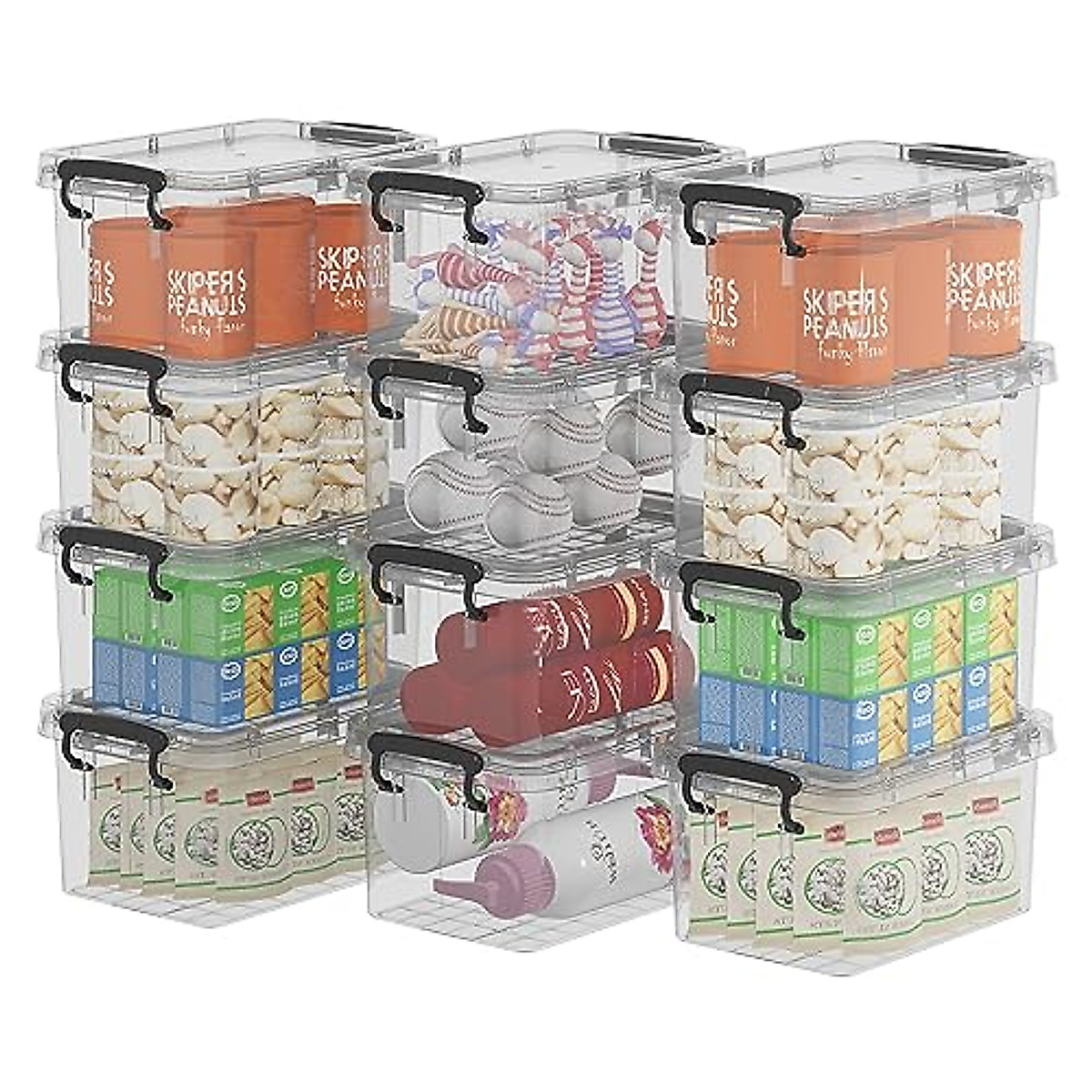 Cetomo 3.2Qt*12 Plastic Storage Bins, Storage Box, 12 Pack, Organizing Container with Durable Lids, Secure Latching Buckles, Stackable and Nestable, No-Frills, Clear