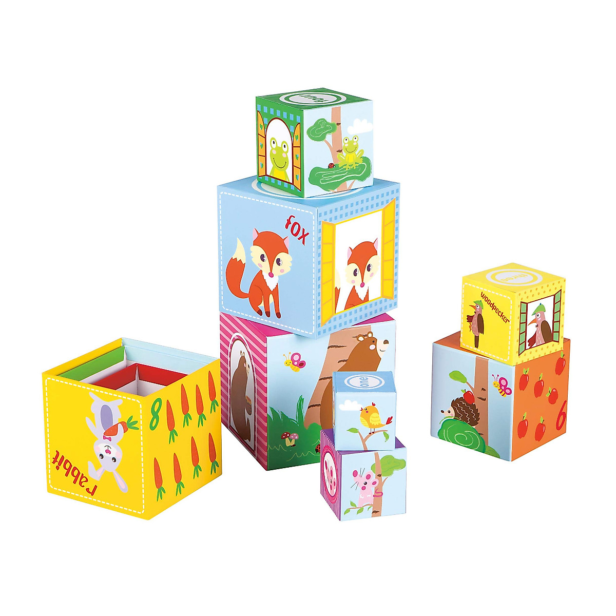 Fat Brain Toys Woodland Friends Stacking Cubes - Fine Motor & Number Learning, 12 mos+