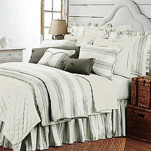 HiEnd Accents Prescott Farmhouse Bedding, 3 Piece Super King Size Striped Duvet Cover Set with Pillow Shams, Ivory Navy Ticking Stripes Pattern Comforter Cover, Chic Casual Coastal Boho Style Bed Set