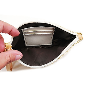 ZLM BAG US Natural Straw Boho Purse Zipper Wristlet Wallet Handwoven Beach Clutch Bag Off White