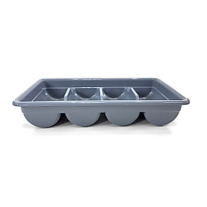 Farag Janitorial Cutlery Bin | Flatware Bin 4 Compartment Plastic | Commercial Cutlery Box Gray | Polypropylene Plastic.