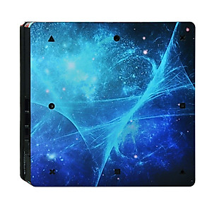 eXtremeRate Full Set Faceplate Skin Decals Stickers and 2 Led Lightbar for ps4 Slim/for ps4 Slim Console & 2 Controller Decal Covers - Blue Galaxy