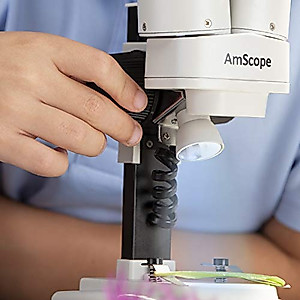 AMSCOPE-Kids SE100Z-LED Portable Binocular Stereo Microscope, WF10X and WF20x Eyepieces, 20X and 40X Magnification, 2X Objective, LED Light Source, Reversible Black/White Stage Plate, Battery-Powered