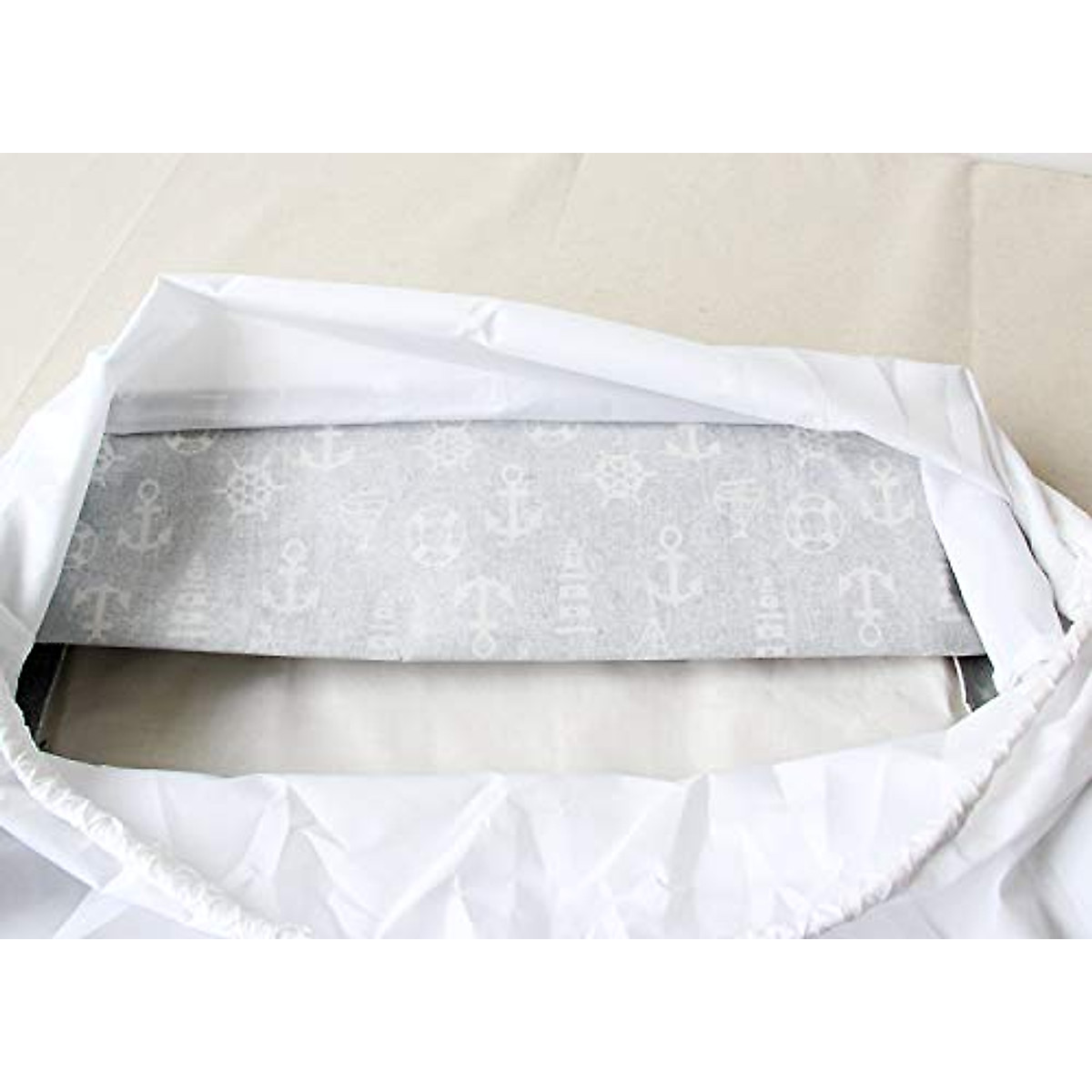 Orino Waterproof Nursery Nautical Fabric Large Storage Baskets with Drawstring Beach Anchor Theme Collapsible Storage Bins Mediterranean Style for cloth, toys, books,sundries, Set of 3(17.5x12x9) inch