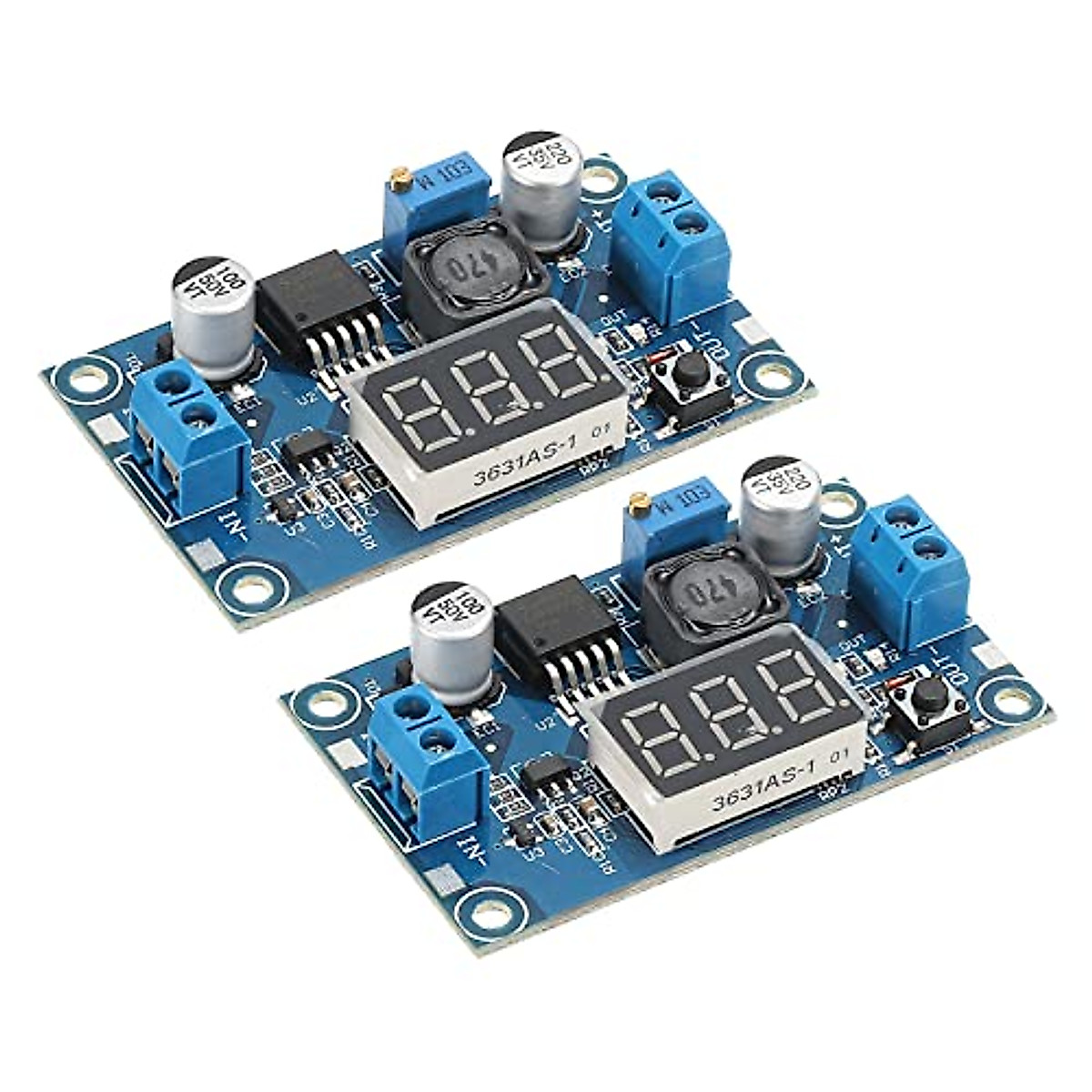 MECCANIXITY DC-DC Buck Converters Voltage Regulators LM2596 2.5-40V to 1.25-37V 3A Blue for Power Transformers with LED Display Pack of 2