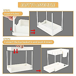 Amythe Bathroom Cabinet Organizer, 2-Tier Under Sink Organizers and Storage, Under Sliding Cabinet Basket Organizer with Hooks, Multi-purpose Under Sink Shelf Organizer for Bathroom Kitchen