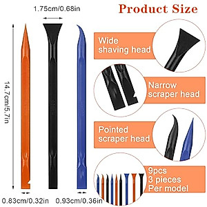 Jeffdad 9 Pieces Plastic Scraper Tool, Multi-Purpose Carbon Fiber Plastic Scraper Non-Scratch Kitchen Scraper Cleaning Pen for Tight Spaces, Kitchen, Crevices, Food, Paint(Black+Orange+Blue)