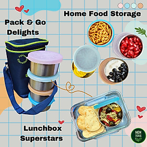 Alpine Elevation 4x7.4oz Stainless Steel Snack Containers with 4 Lids - 8pcs | Metal Food Storage Containers | Dip and Condiment Containers | Stainless Steel Mini Containers