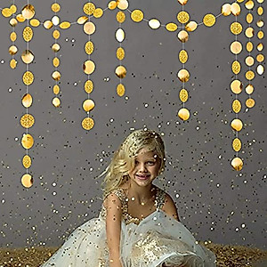 Decor365 Gold Circle dots Garland Golden Party Decorations Glitter Polka Dots Streamers Hanging Backdrop Bunting String Wedding/Birthday/Baby Shower/Graduation/New Year/Christmas/Sweet 16/Bday Decor