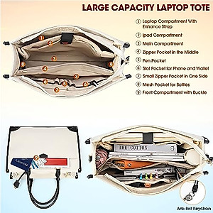 NUBILY Laptop Bag for Women 15.6 inch Lightweight Canvas Tote Waterproof Work Shoulder Bags Large Capacity Computer Professional Office Business Briefcase Casual Handbag Travel College, Black