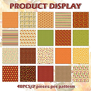 JarThenaAMCS 40Pcs Fall Cotton Fabric Bundles 10 x 10 Inch Maple Leaf Pumpkin Dot Plaid Stripe Fat Quarters Autumn Thanksgiving Sewing Fabrics for DIY Craft Party Decor
