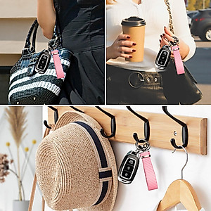 Turcee Carbon Fiber Car Keychain,Automotive Interior Accessories Keychains Leather Car Key Fob,Car Accessories Key Ring&Anti-Lost D-Ring(light pink)