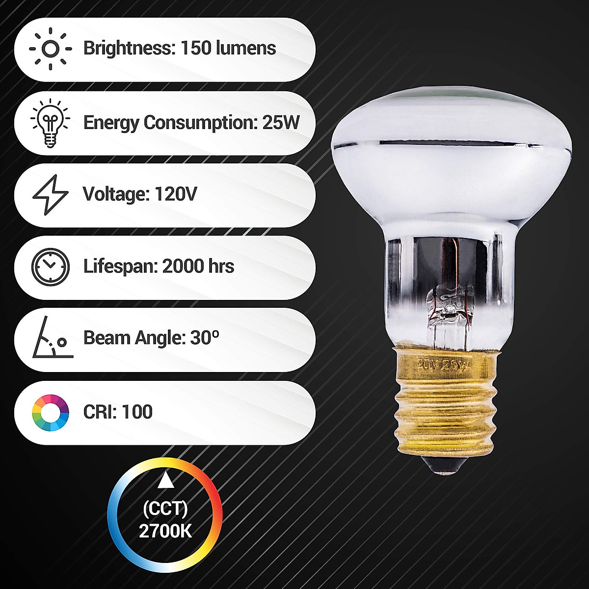 BlueStars 4 Packs R39 E17 25 Watt Lava Lamp Bulbs for Lava Lamps, Glitter Lamps, 2700K Warm White, Dimmable, 150lm, Reflector Type