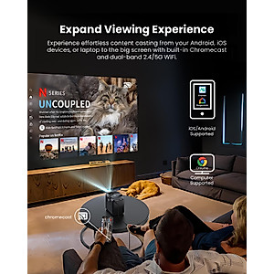 ETOE Smart Projector 1080P with Android TV 10.0, Netflix-Certified, 5G WiFi Bluetooth, Wireless Chromecast, Movie Projector Compatible with iOS/Android/HDMI/Fire TV stick - D2 Pro