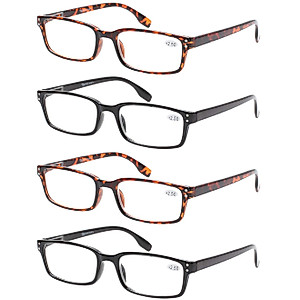 Kerecsen 4 Pack Reading Glasses for Women/Men Spring Hinges Readers Glasses Lightweight Eyeglasses (2 Black 2 Tortoise, 2.00)