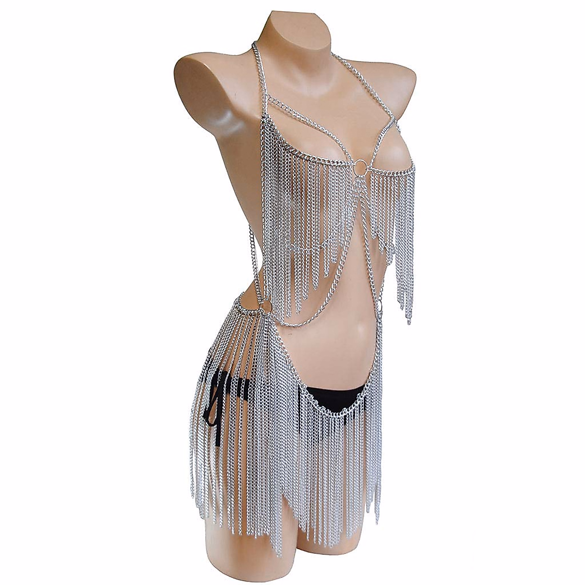 Connie Cloris Women's Sexy Suit Body Chain (Silvery Color-Personality Hanging Needle Connected Body Chain-8)