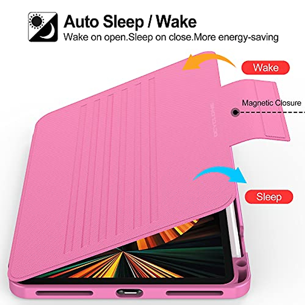 OCYCLONE Protective Case Compatible with iPad Pro 11 inch 3rd 2nd Generation 2021 2020, 6 Viewing Angles Magnetic Stand with Pencil Holder Smart Auto Wake Sleep, Pink