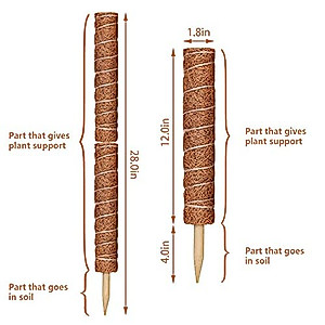 32IN Moss Pole, 2 Pack 16IN Moss Coir Totem Pole for Pothos, Moss Plant Stick, Indoor Plant Stake, Small Moss Pole for Monstera and Climbing Indoor Plants (4 Plant Wrap Ties Included)