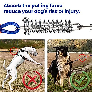 Barpor Dog Leads for Yard 50FT Heavy Duty 6.5MM Extra Thick Dog Runner for Large Dogs Tie Out Cable Stainless Steel Dog Leash with Spring 8MM Lockable Hooks Dog Run up to 150 Pounds