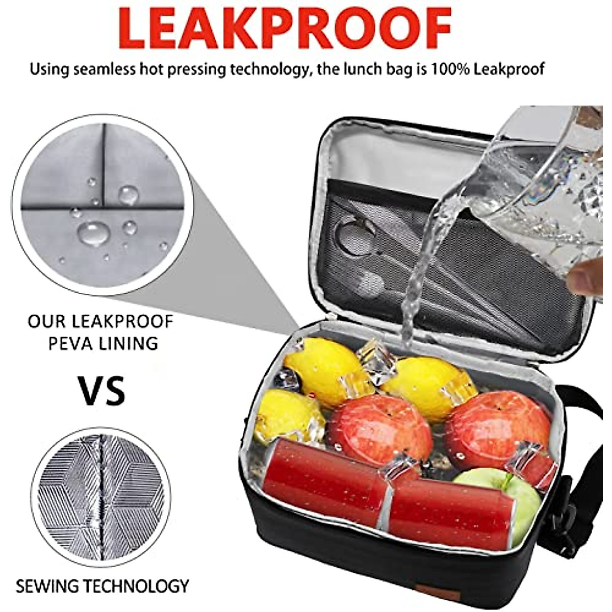 Aosbos Insulated Lunch Box for Men Women Leakproof Cooler Bag Reusable Lunch Tote Bag Adult Lunch Pail Thermal Lunch Boxes Bento Lunch Box Bag 7.5L Black