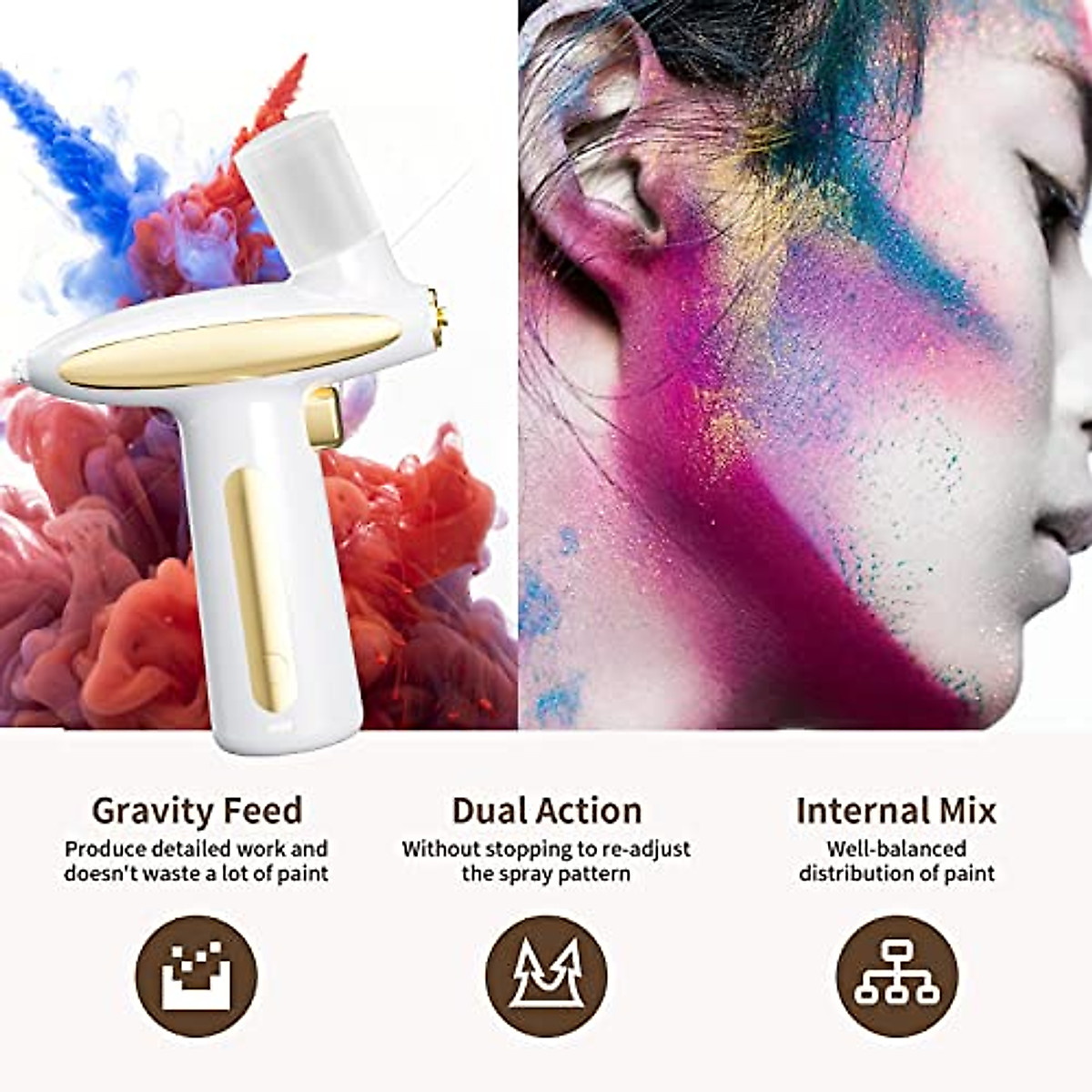 AirBrush Kit With Air Compressor 32PSI Airbrush kit Rechargeable Auto Handheld Cordless Airbrush Set Wireless, Barber Air Brush kit, Nail Art, Cake Decor, Makeup, Model Painting, (white gold)