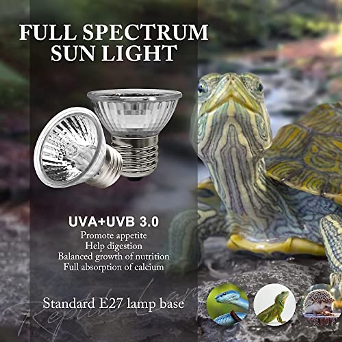 CRRZT Reptile Heat Lamp: 360° Rotatable, Timing & Dimming, 3Pack E27 UVB/UVA Basking Lights (1 * 25W & 2 * 50W)