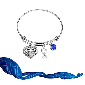 BAUNA Cancer Survivor Gifts for Women Colon Cancer Awareness Bracelet Blue Ribbon Bracelet Gift Cancer Jewelry (Blue Ribbon Awareness Bangle)