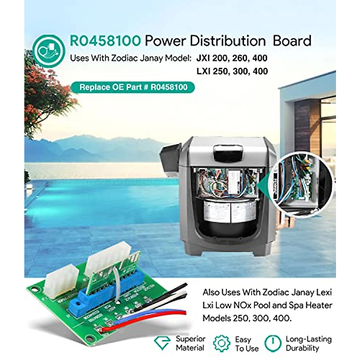 R0458100 Power Distribution Circuit Board PCB Replacement for Zodiac Jandy Heaters JXI 200, 260, 400, LXI 250, 300, 400