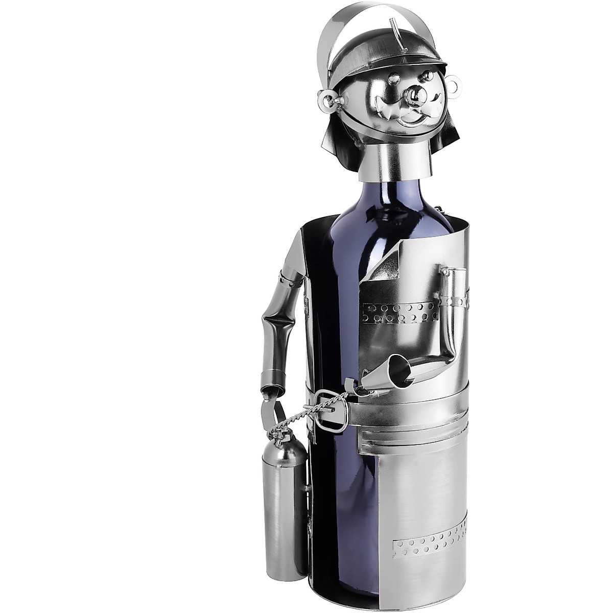 BRUBAKER Wine Bottle Holder Firefighter - Metal Sculpture - Wine Rack Decor - Tabletop - with Greeting Card