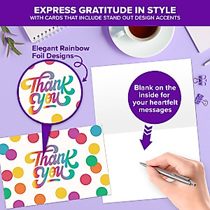 Decorably Assorted Thank You Cards with Envelopes & Stickers - 24 Pack Rainbow Thank You Cards with Envelopes, Blank Inside 4x6in Thank You Cards Rainbow, Thank You Card Assortment