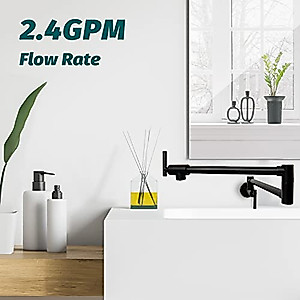 Pot Filler Faucet, Solid Brass Commercial Pot Filler Wall Mount Kitchen Stove Faucet Folding Restaurant Sink Faucet with Joint Swing Arm & Handles (Black)