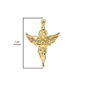 Religious Jewelry 10K Yellow Gold 1-2/5" Tall Angel Heavenly Guardian Pendant Charm - Small