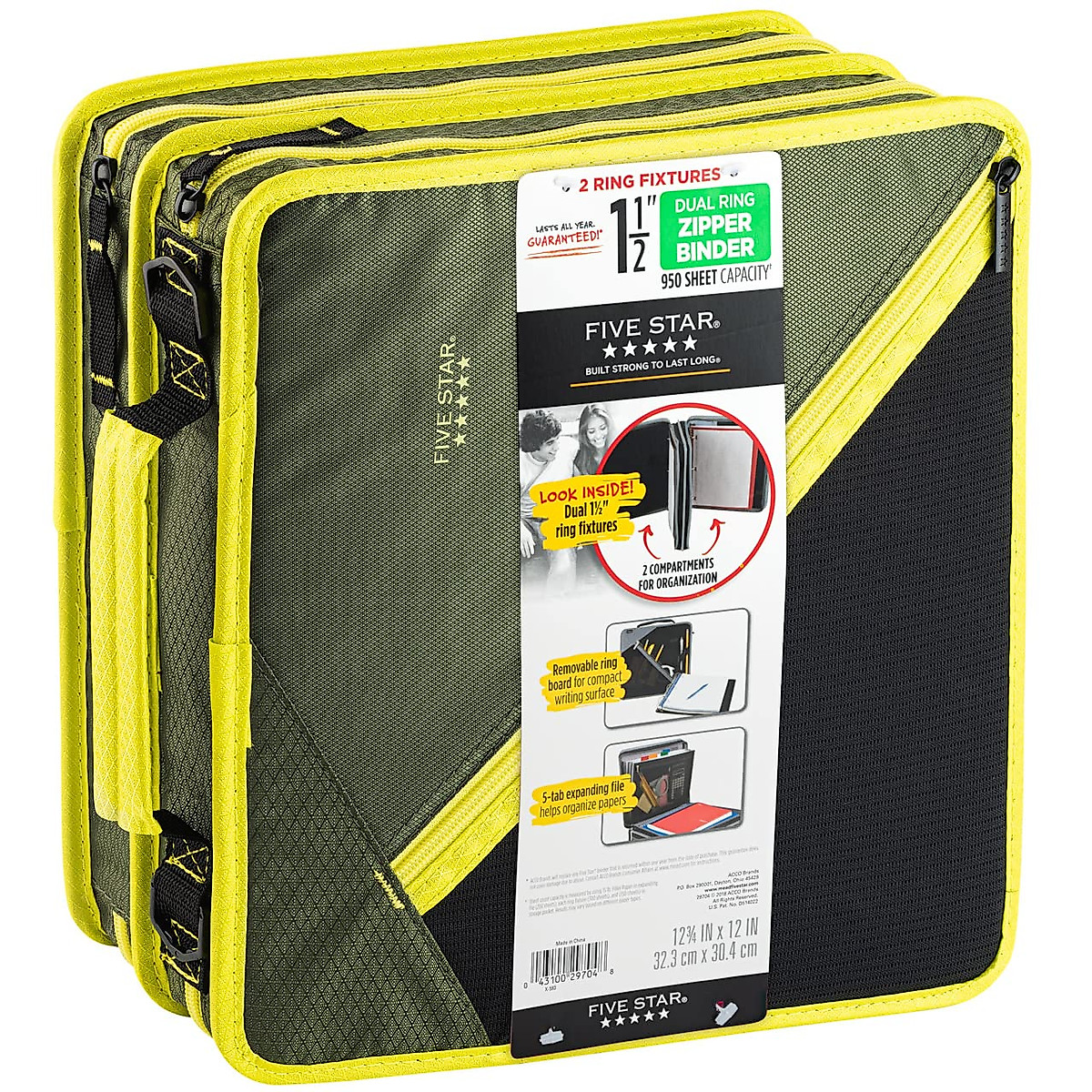 Five Star Binder - Zipper Binder 1 1/2" Inch 3-Ring Binder - Expansion Panel and Expanding File - Pack of 4