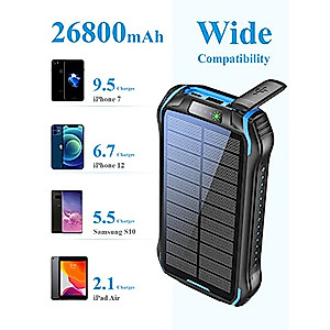 aonidi Solar Power Bank, Portable Charger 26800mAh with 5V 3.1A Output 2 Inputs, Outdoor Battery Pack with Flashlight IP66 Waterproof Battery Bank for iPhone Android Cell Phones